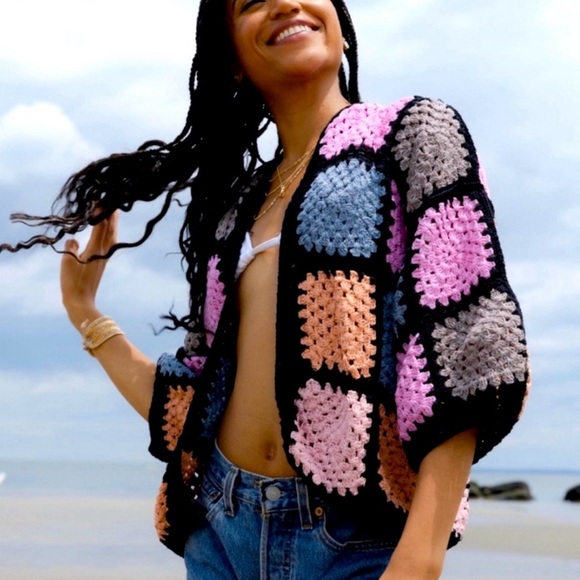SAACHI | Sweaters | Saachi Pastel Crochet Square Cardigan | Poshmark